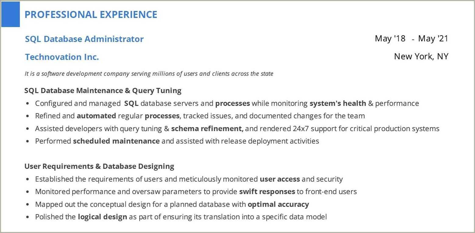 Experience In Plsql And Mysql Resume - Resume Example Gallery
