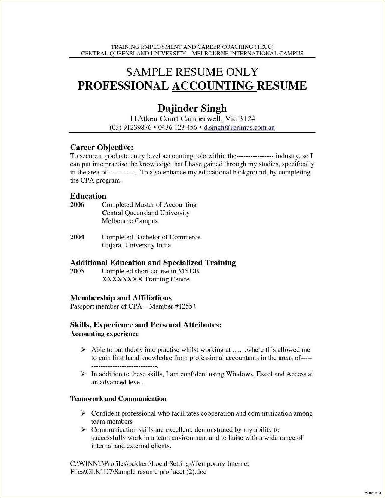 Accounting Internship Resume Summary Examples Resume Example Gallery
