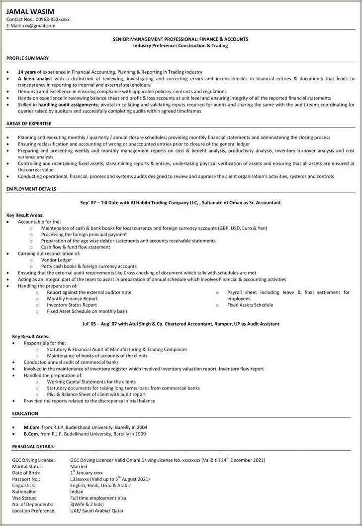 Accounts Manager Resume Samples In India Resume Example Gallery