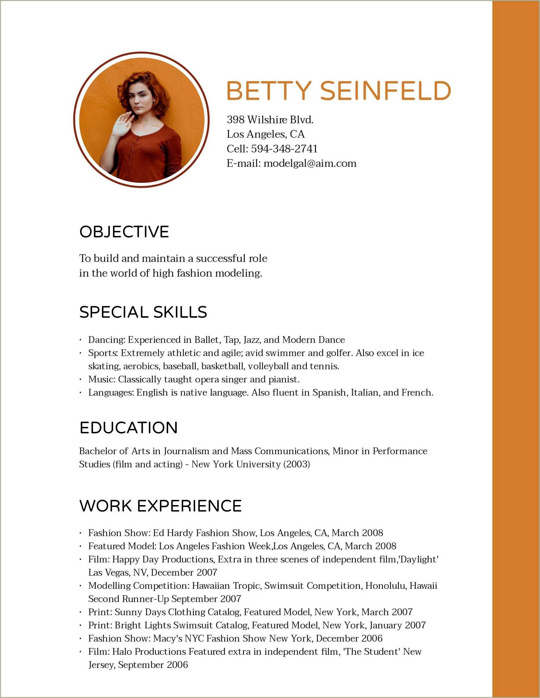 Kids Acting And Modeling Resume Template Free Resume Example Gallery