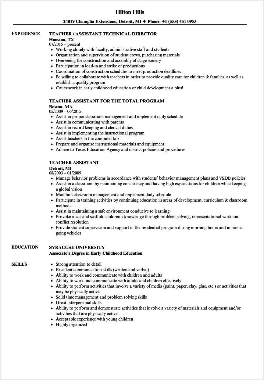 Additional Skills For Teacher Resume Resume Example Gallery