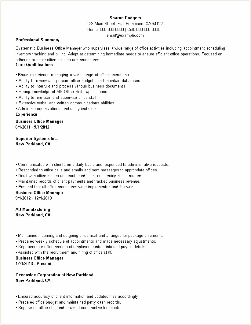 Administrative Office Manager Summary Resume Resume Example Gallery