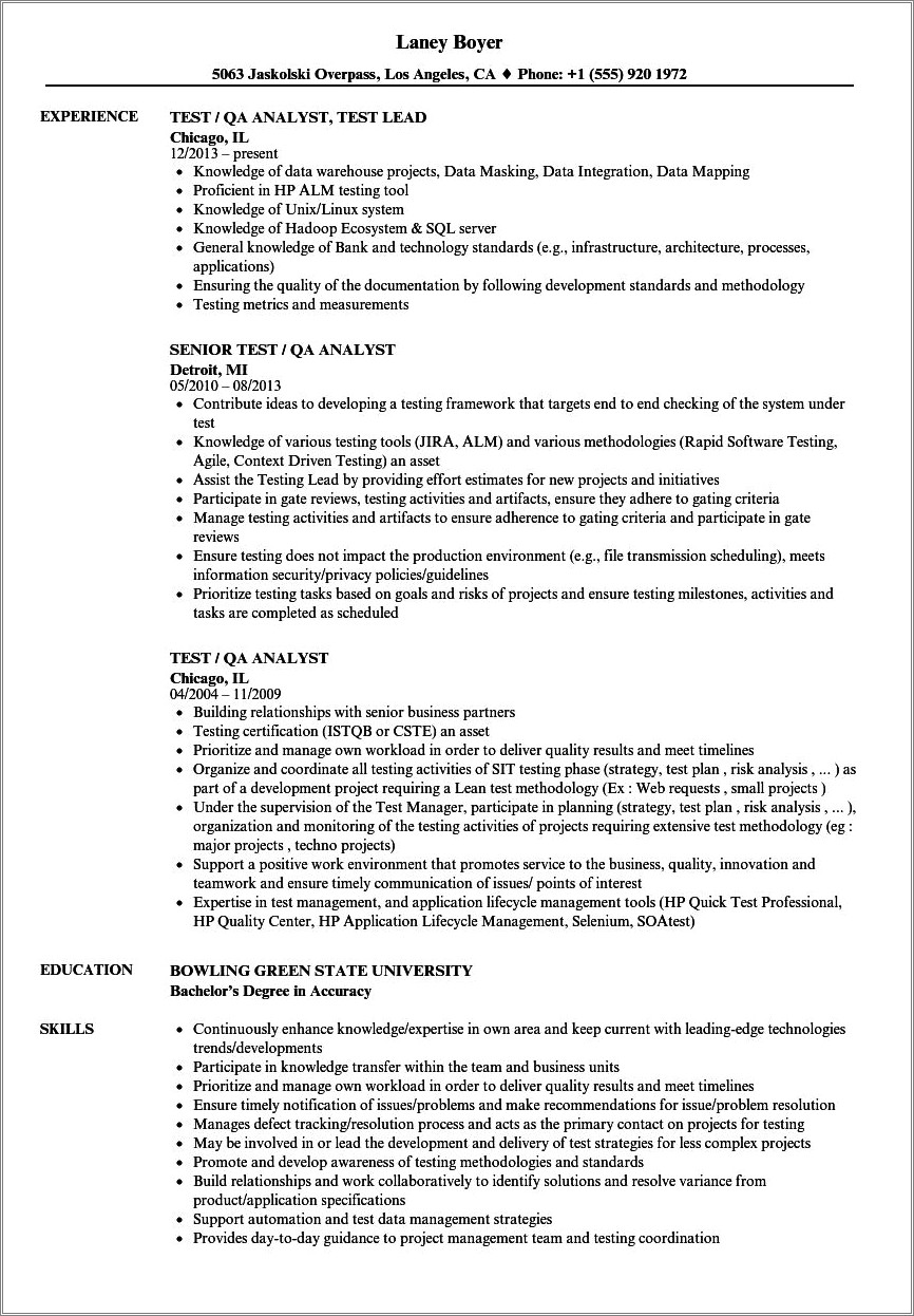 Agile Methodology Testing Resume Sample Resume Example Gallery