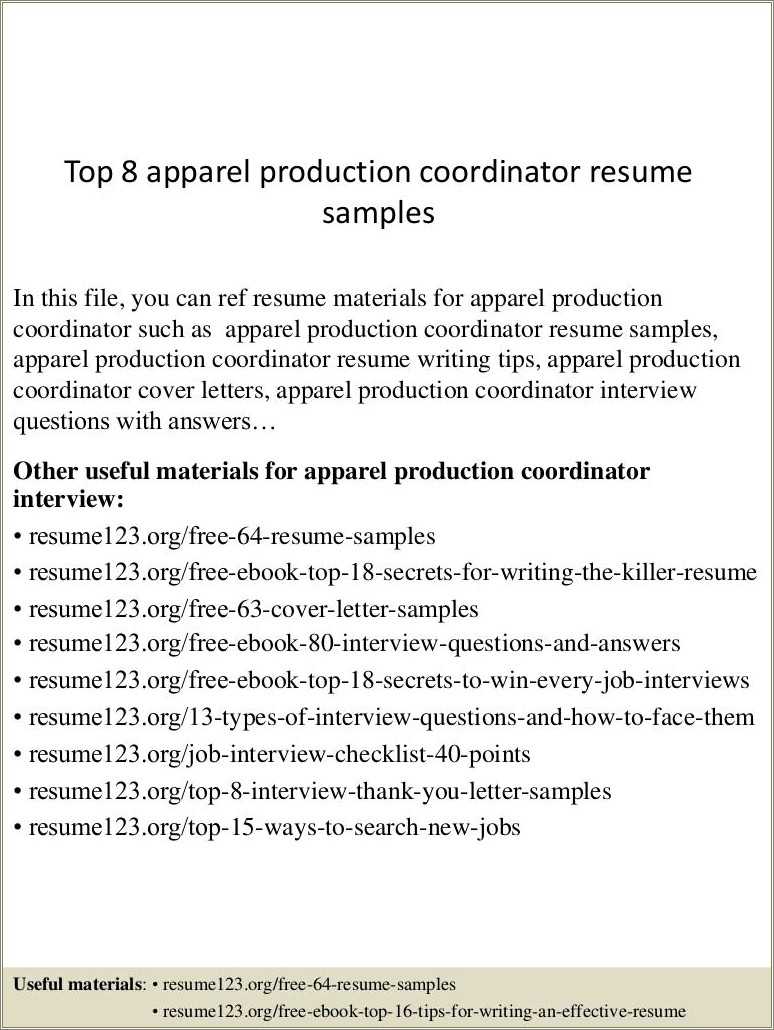 Apparel Job Description For Resume Resume Example Gallery