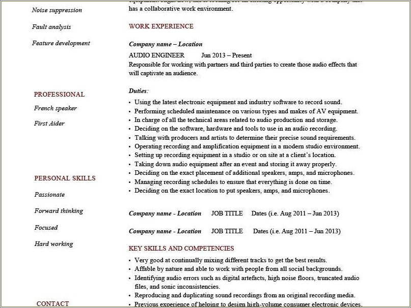 Audio Visual Resume Examples Samples Resume Example Gallery Audio Visual Resume Examples Samples Resume Example Gallery