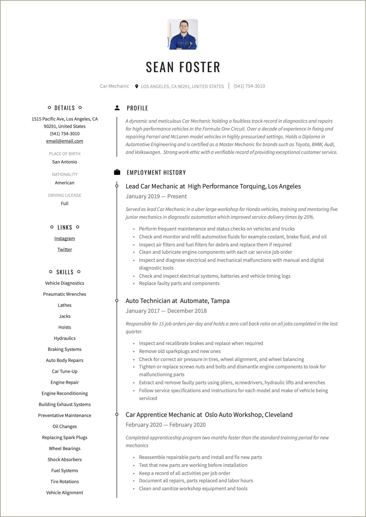 Sample Resume Automobile Workshop Manager Resume Example Gallery sample-resume-automobile-workshop-manager-resume-example-gallery
