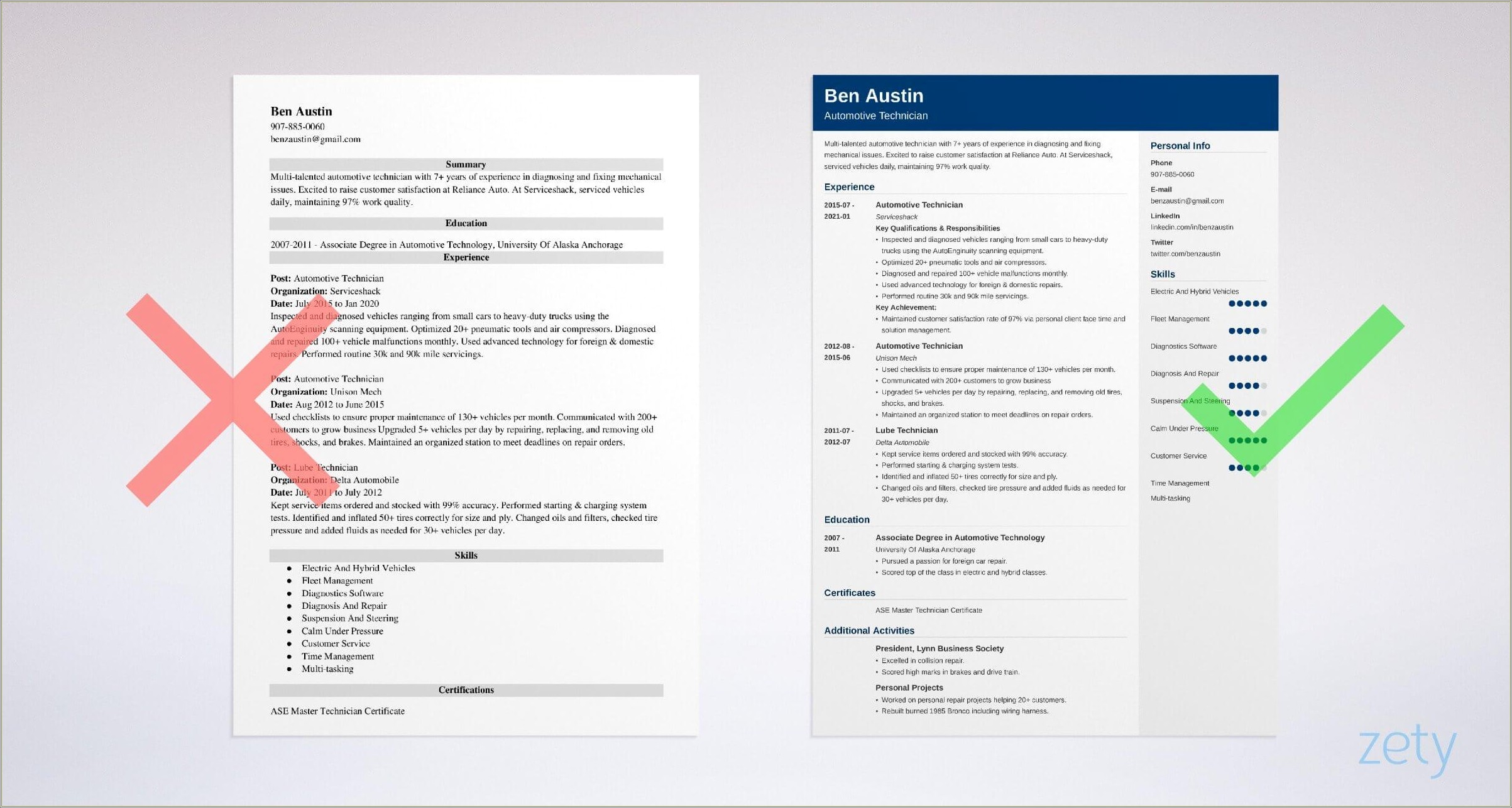 Automotive Service Engineer Resume Sample Resume Example Gallery