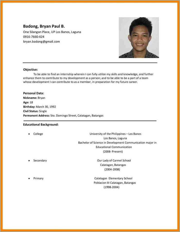 Background Information Sample In Resume Personal Resume Example Gallery