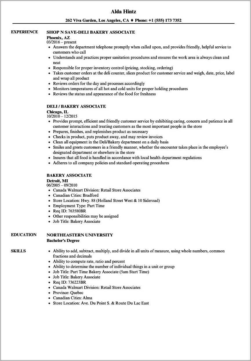 Bakery Shop Manager Resume Skills And Responsibilities Resume Example