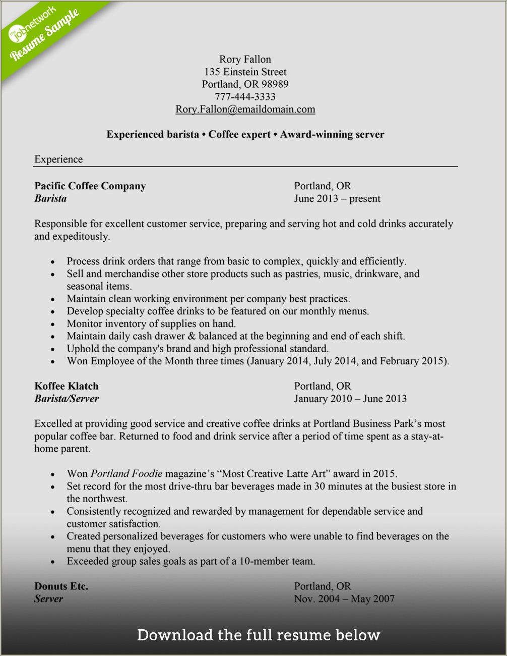 Barista Skills To Put On Resume Resume Example Gallery