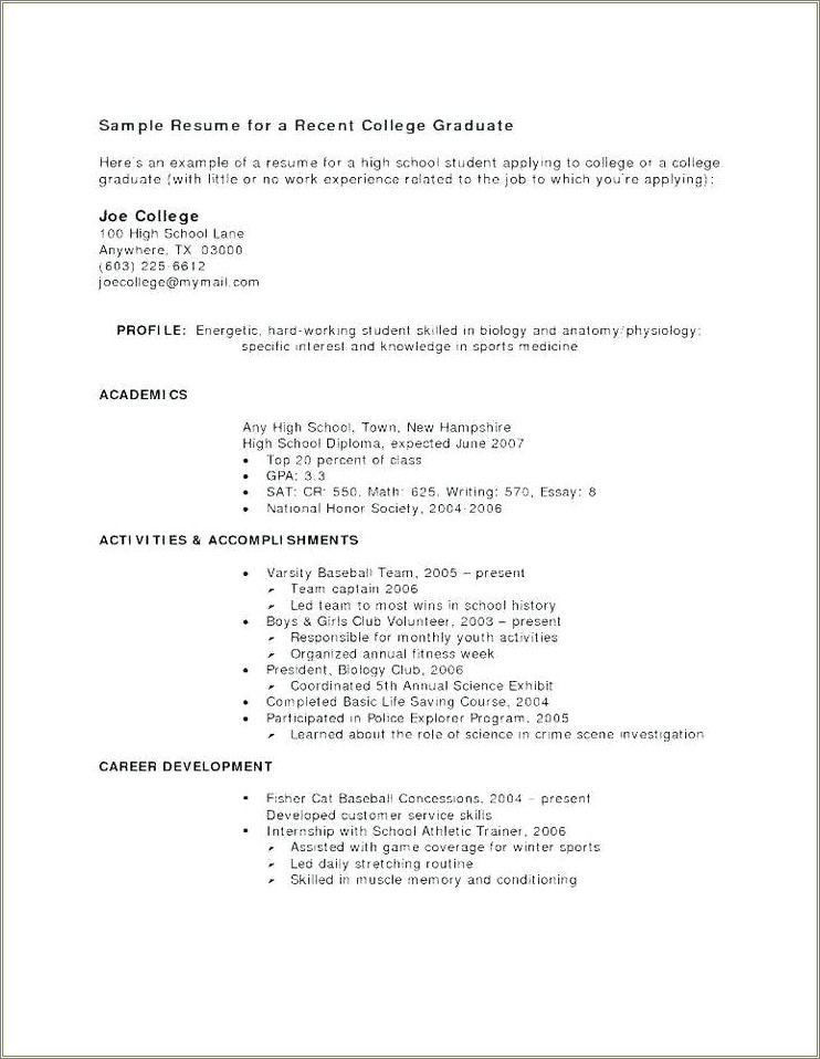 Basic Resume For High School Graduate Resume Example Gallery