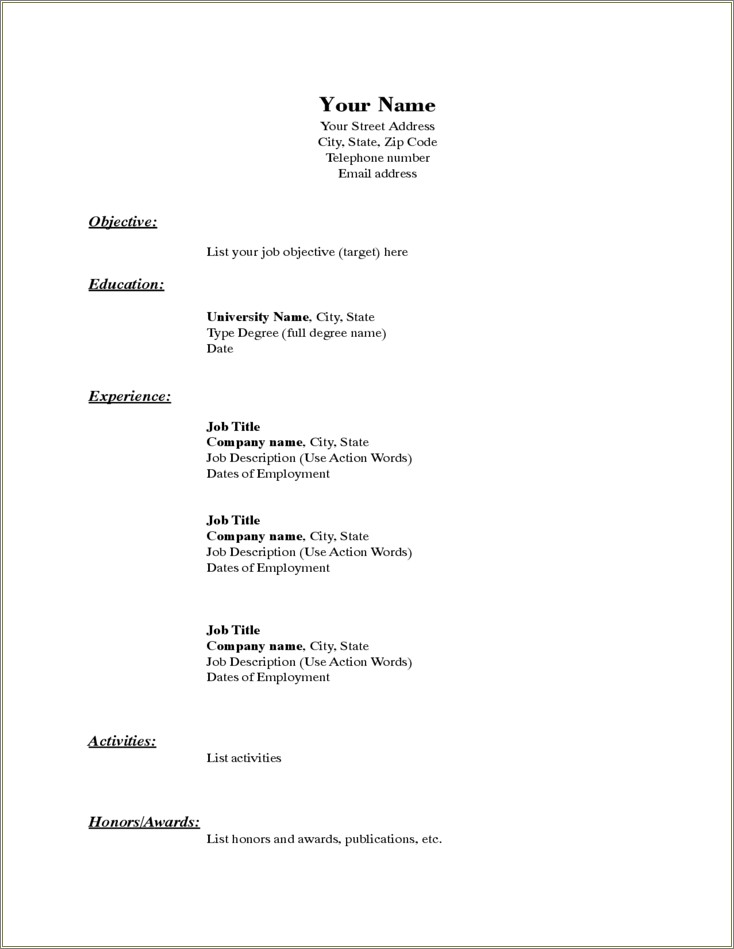 Basic Resume Format Free Download Resume Example Gallery