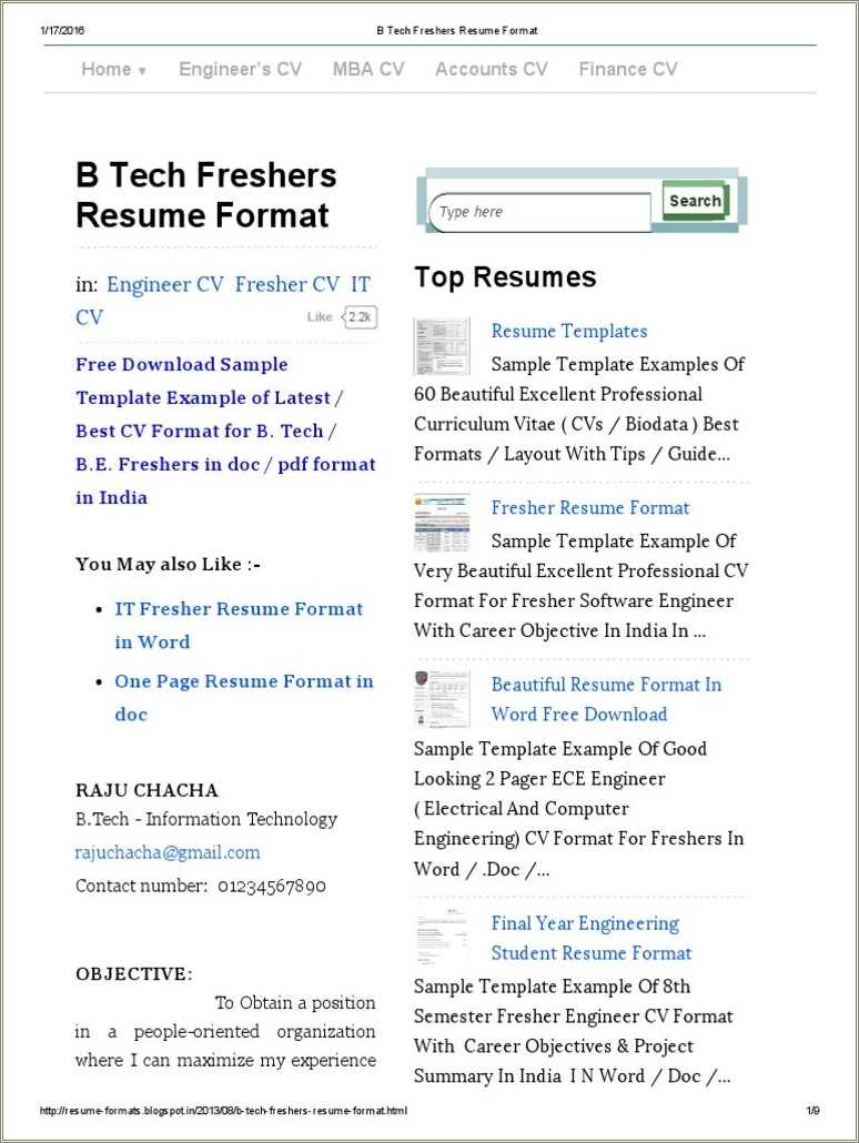 format-for-a-good-resume-for-freshers-resume-example-gallery