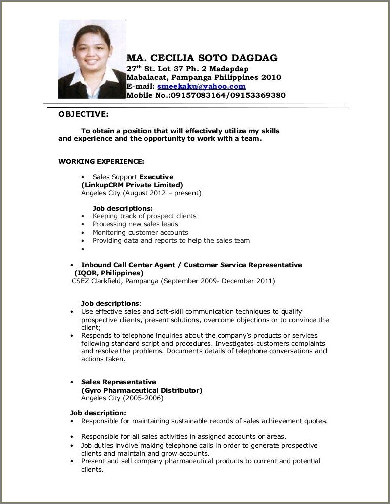 Call Center Resume Sample With Experience Resume Example Gallery call-center-resume-sample-with-experience-resume-example-gallery