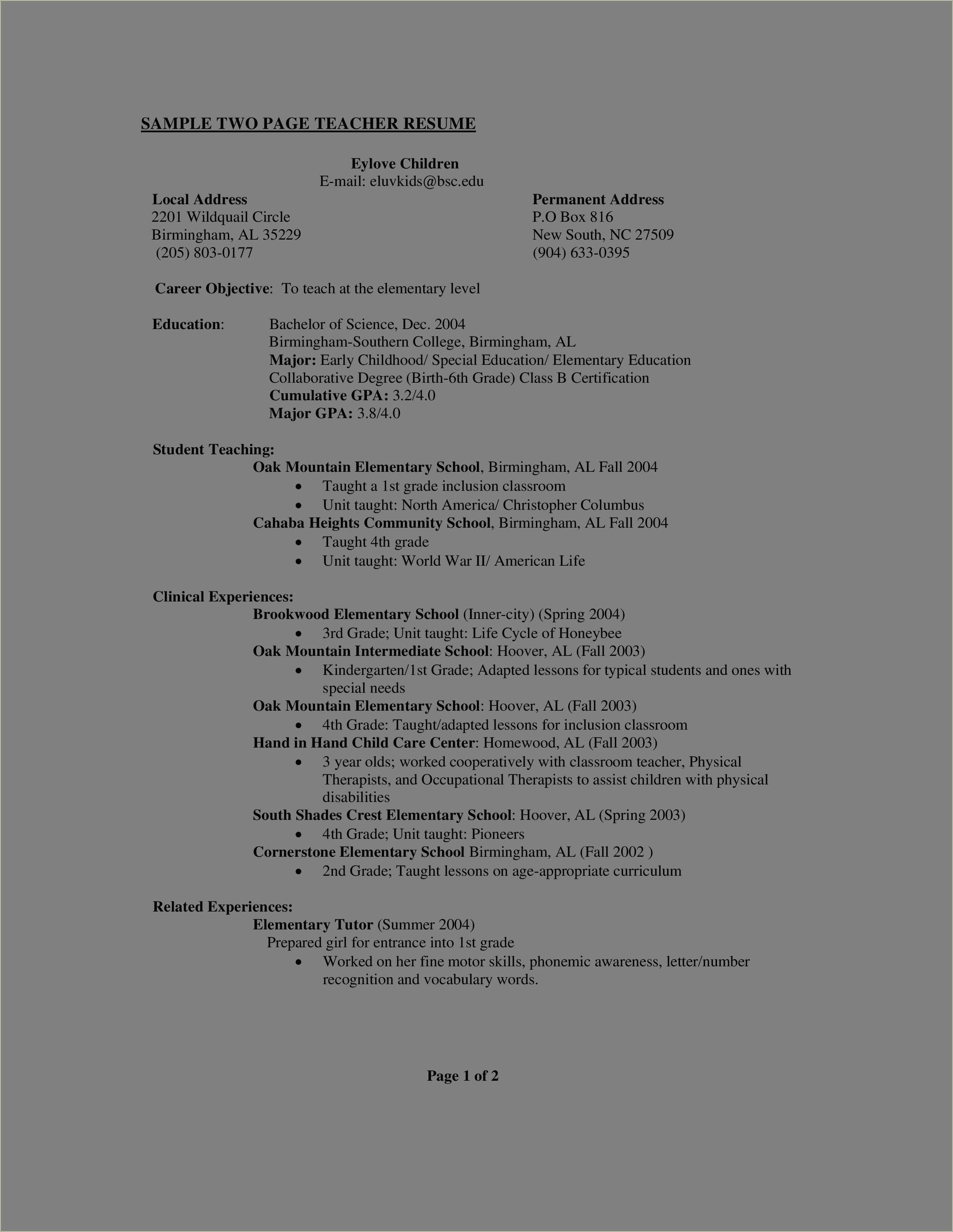 Resume Career Objective Examples For Education Resume Example Gallery