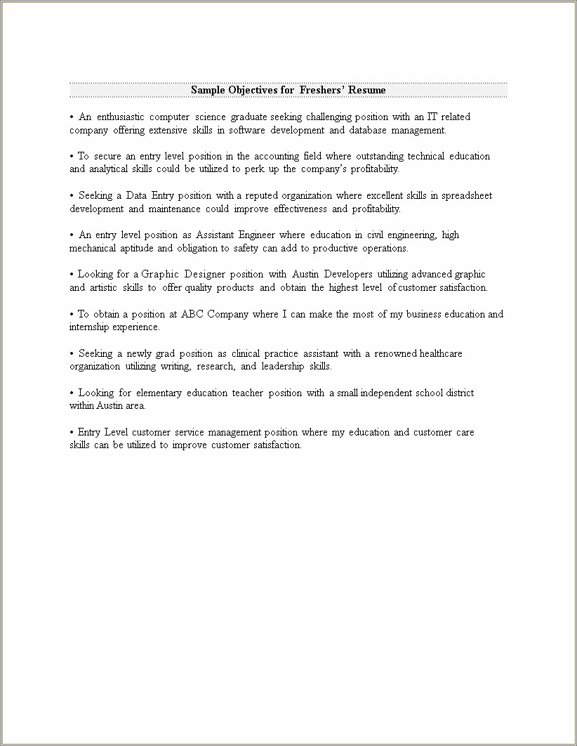 Career Objective Resume For Engineering Resume Example Gallery
