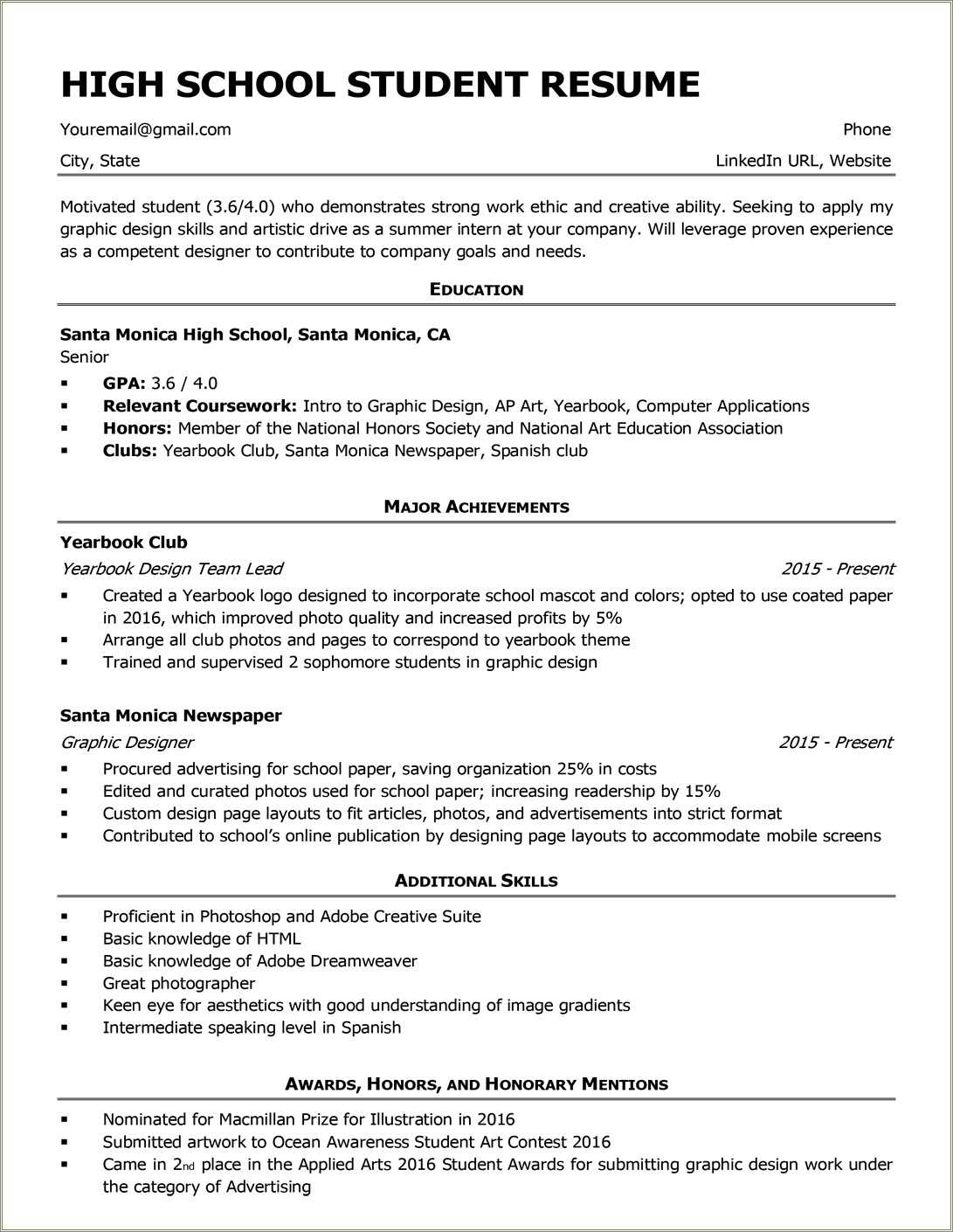College Student Resume For Summer Internship Examples Resume Example College Student Resume For Summer Internship Examples Resume Example