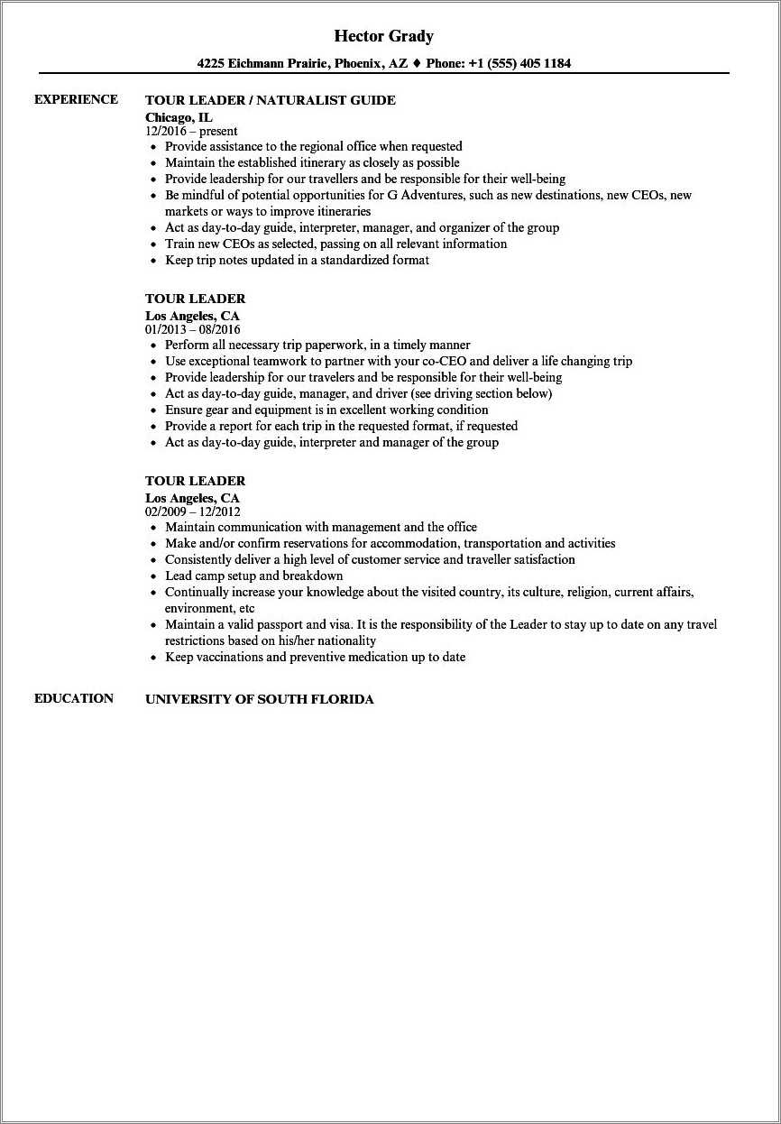 College Tour Guide Resume Sample Resume Example Gallery