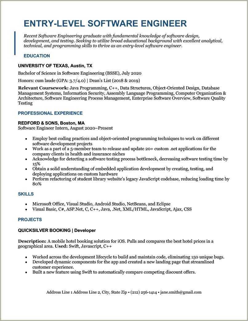 Sample College Computer Science Resume - Resume Example Gallery