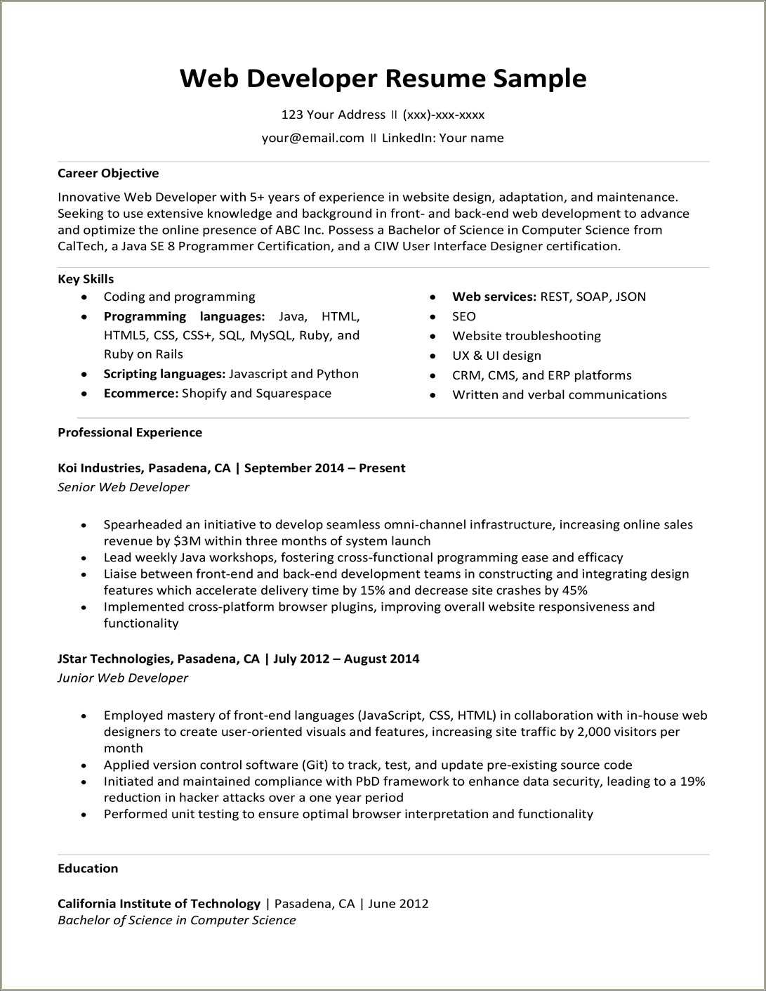 Computer Science Professional Resume Sample Resume Example Gallery