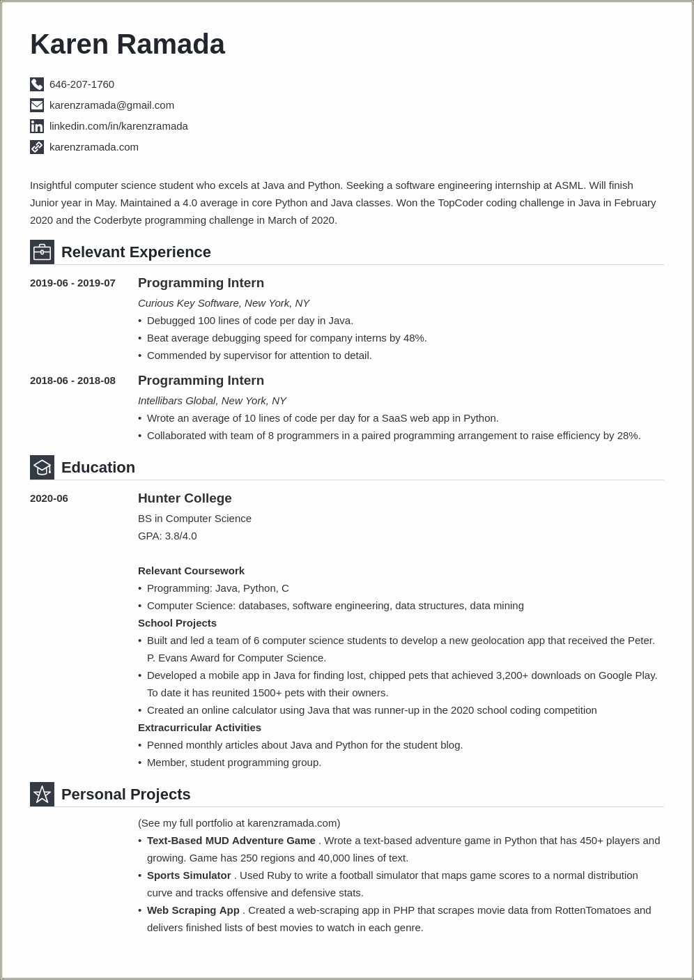 Computer Science Resume Sample For Students Resume Example Gallery computer-science-resume-sample-for-students-resume-example-gallery