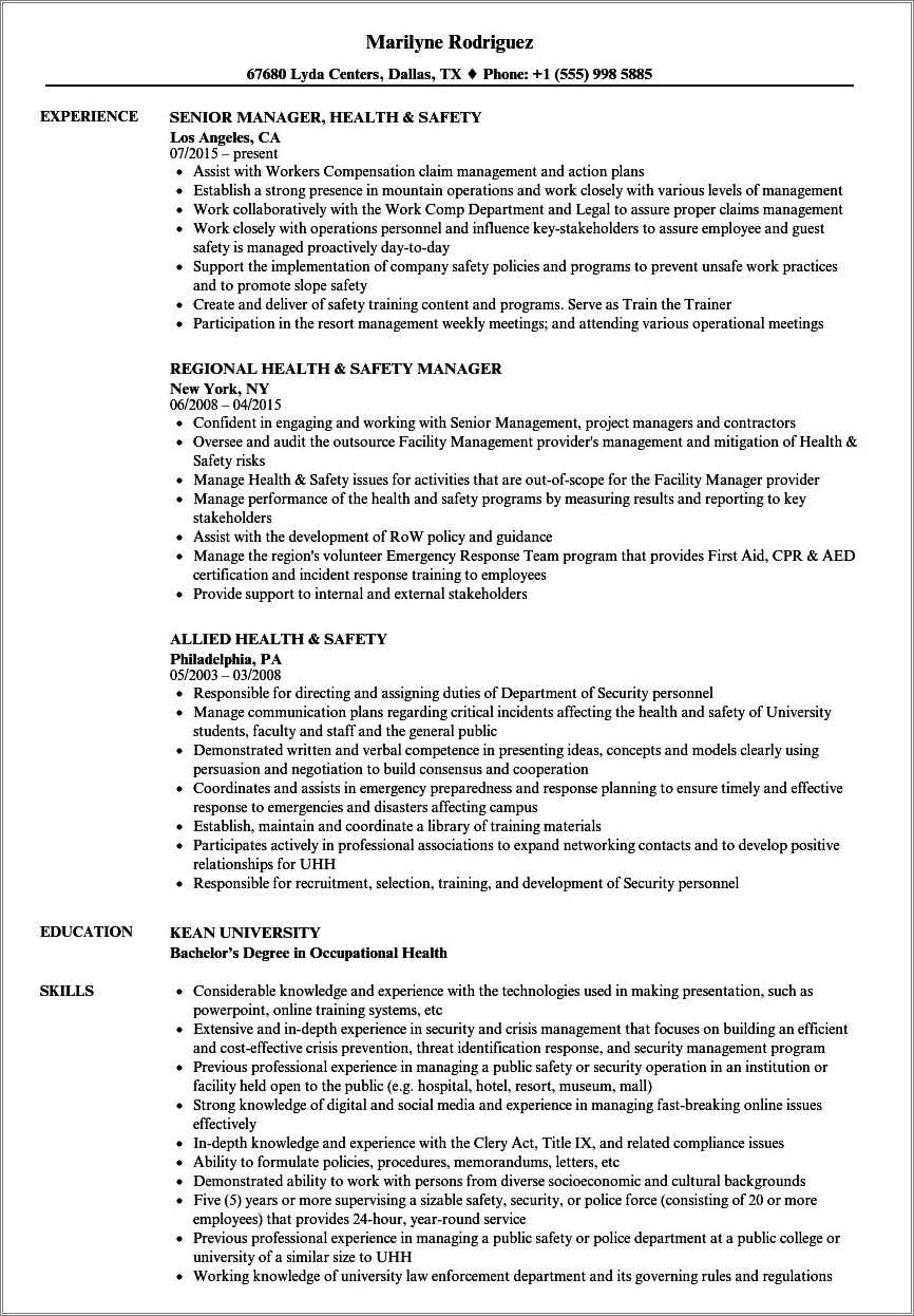Construction Health And Safety Mission Statement Resume Examples 