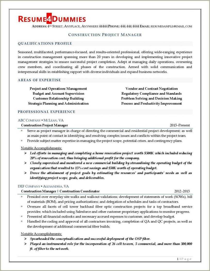 Project Management Experience In Resume Resume Example Gallery