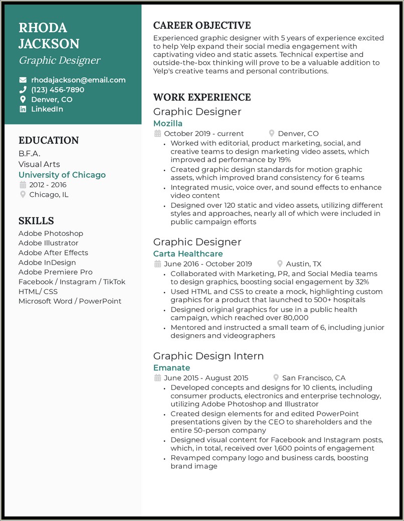 Creative Graphic Design Resume Samples - Resume Example Gallery
