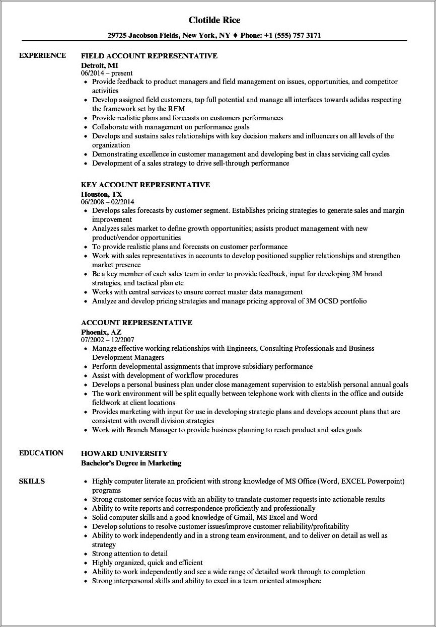 Customer Account Representative Resume Example Resume Example Gallery