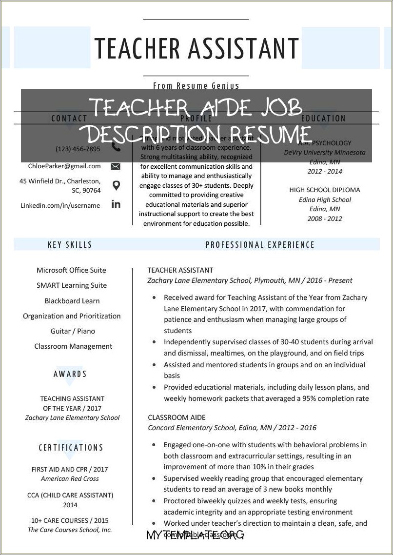 Daycare Assistant Job Description Resume Resume Example Gallery