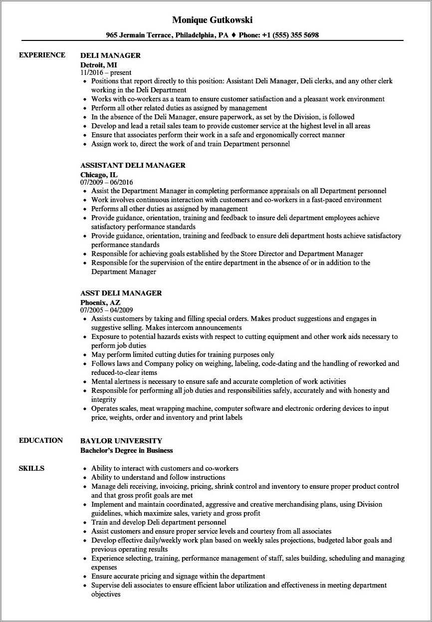 Deli Clerk Job Description Resume Resume Example Gallery