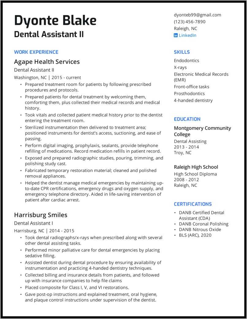 Dental Assistant Resume Skills Examples Resume Example Gallery