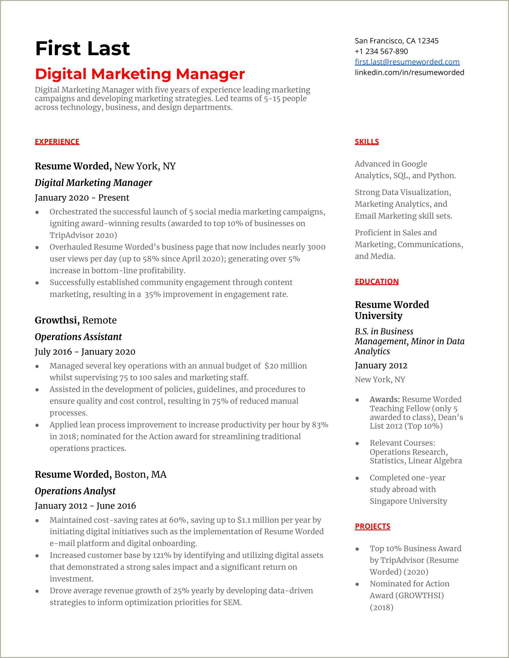 Digital Marketing Manager Resume Description Resume Example Gallery