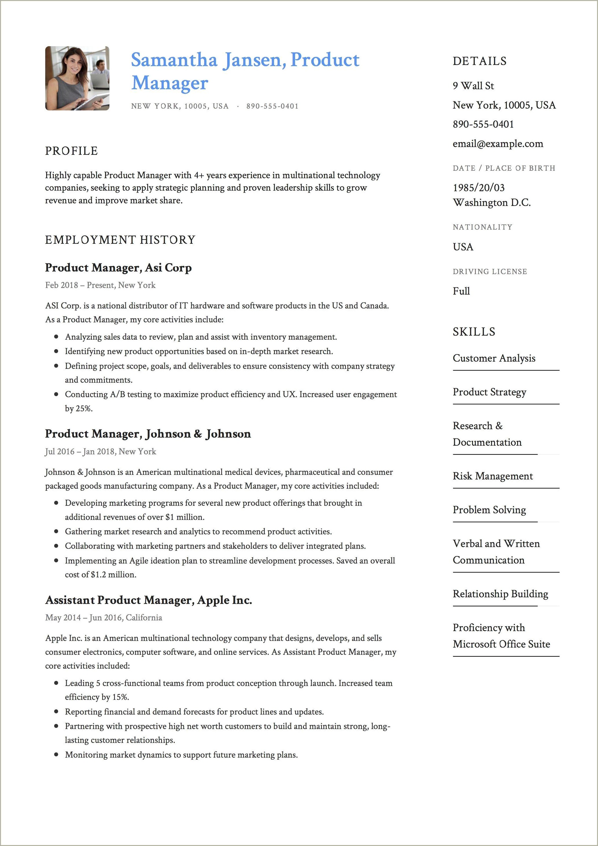 Product Management Resume Templates