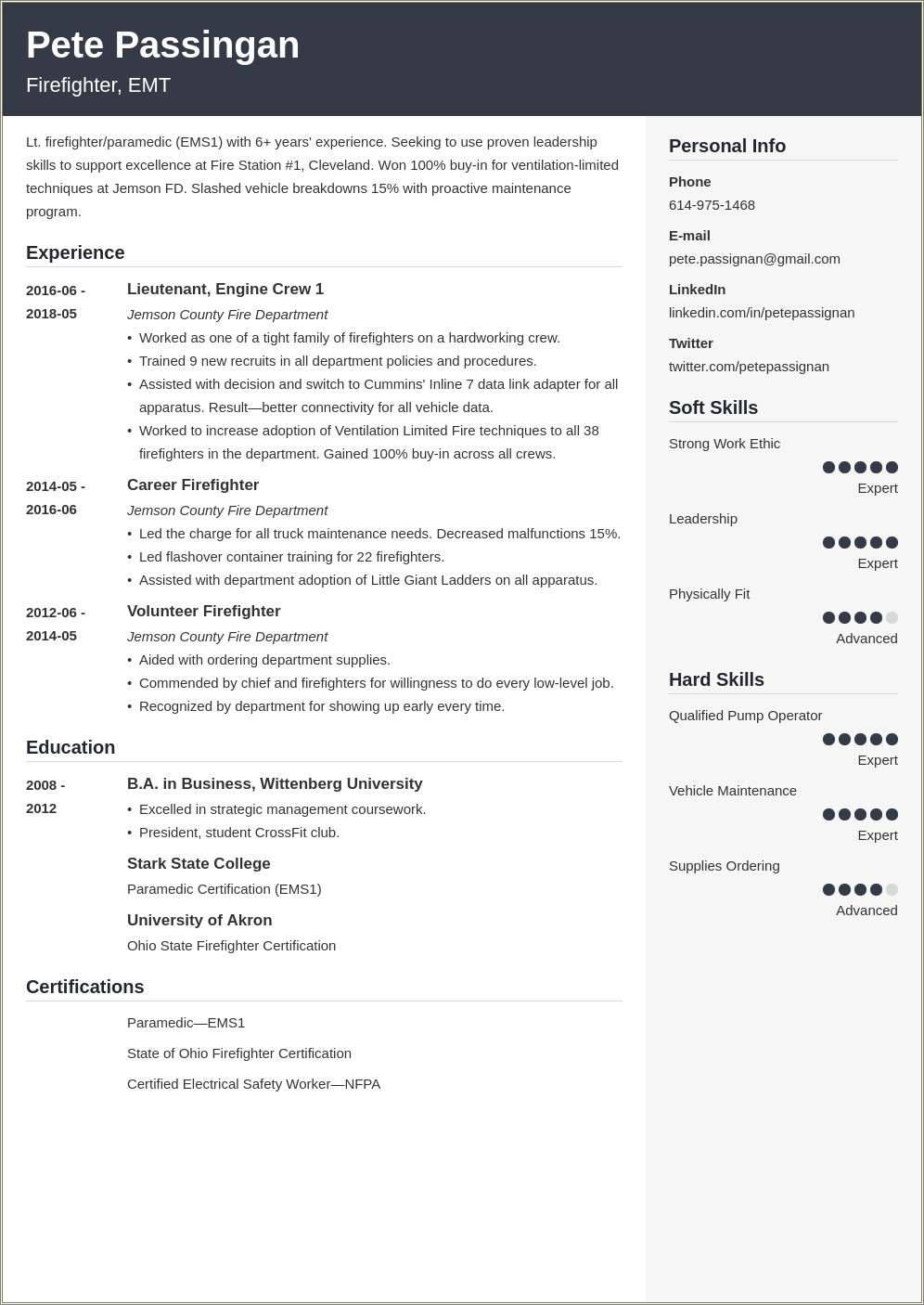 Wildland Fire Fighter Resume Sample - Resume Example Gallery