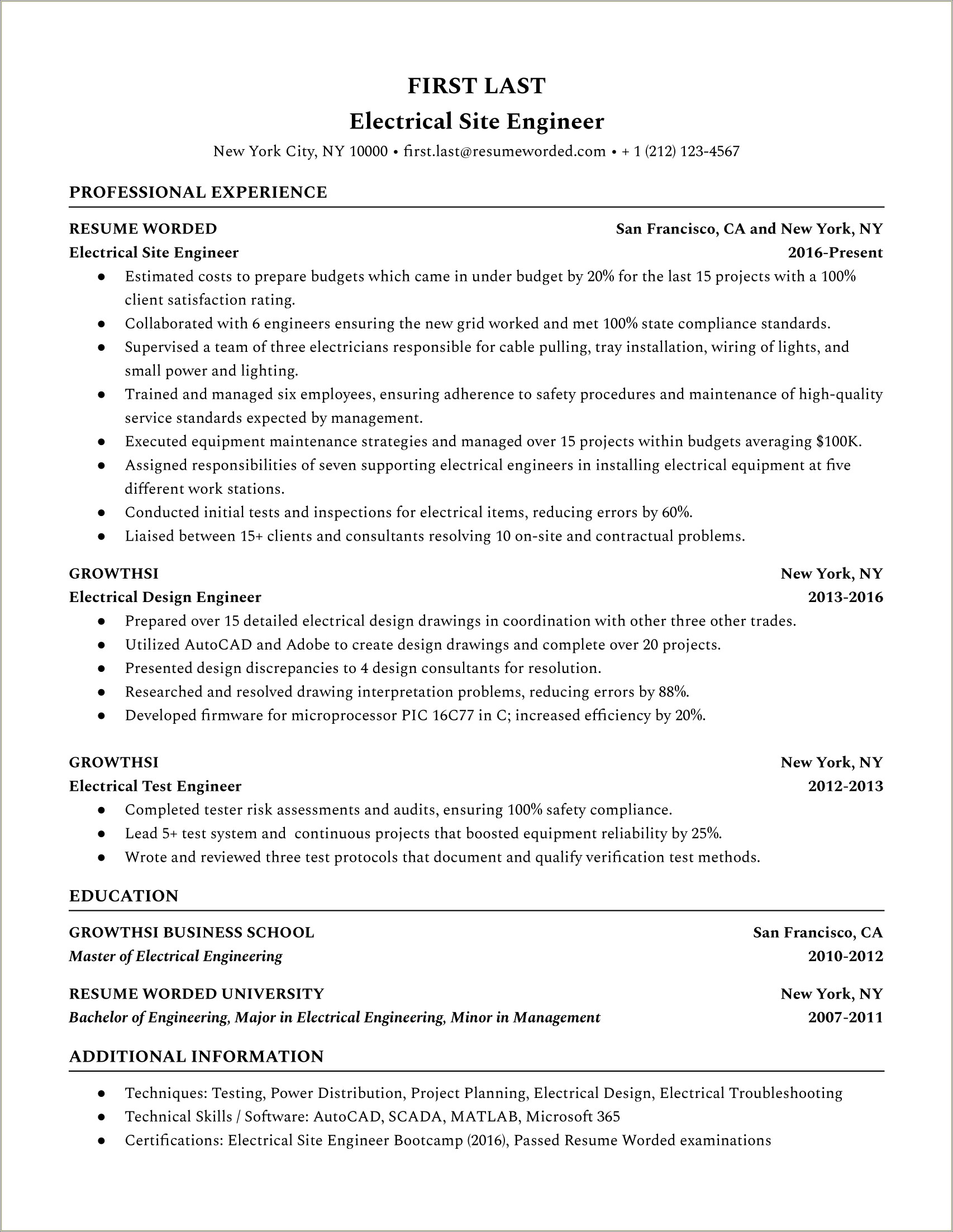 Professional Summary For Electrical Engineer