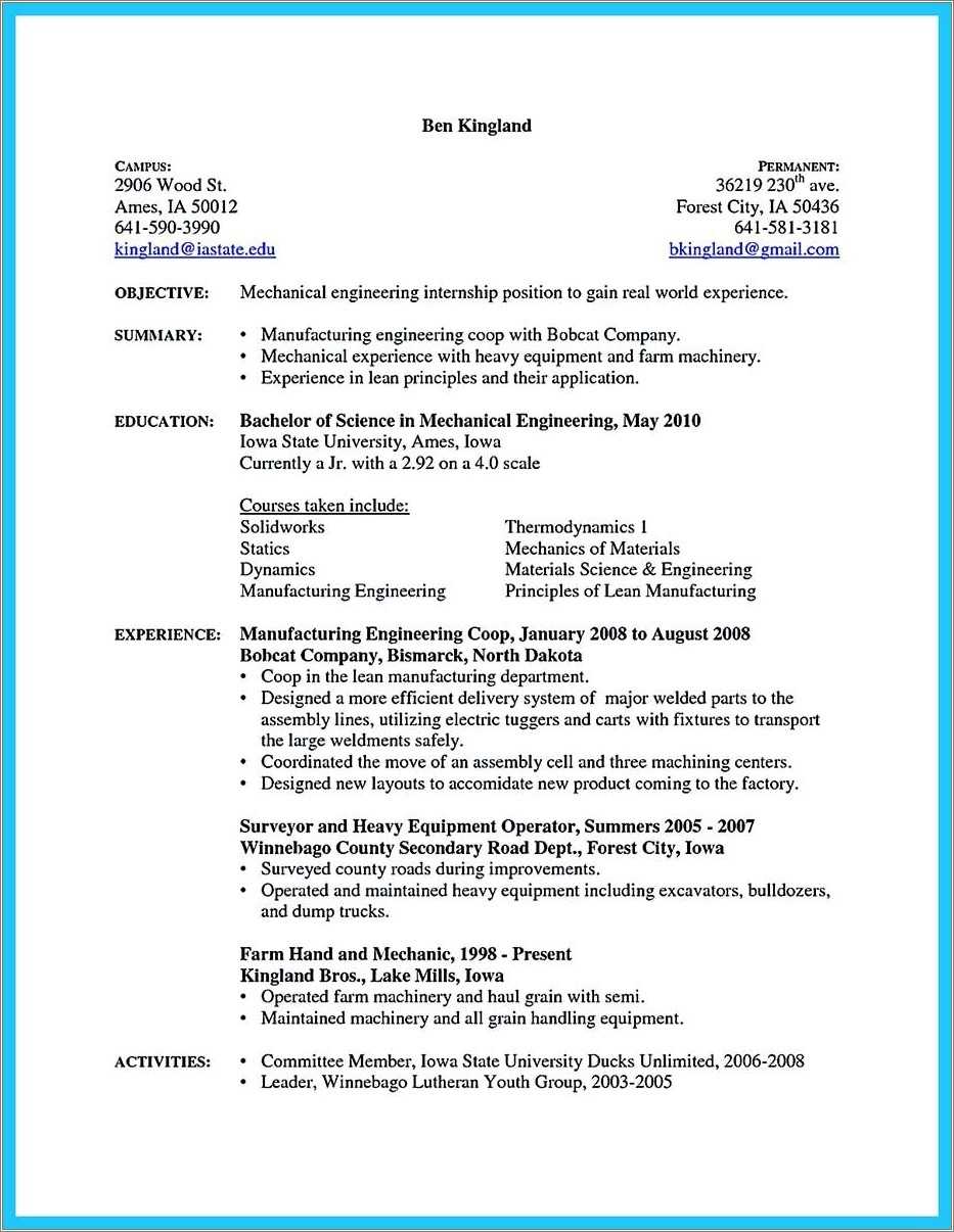 Resume Summary Statement Examples Engineering Resume Example Gallery