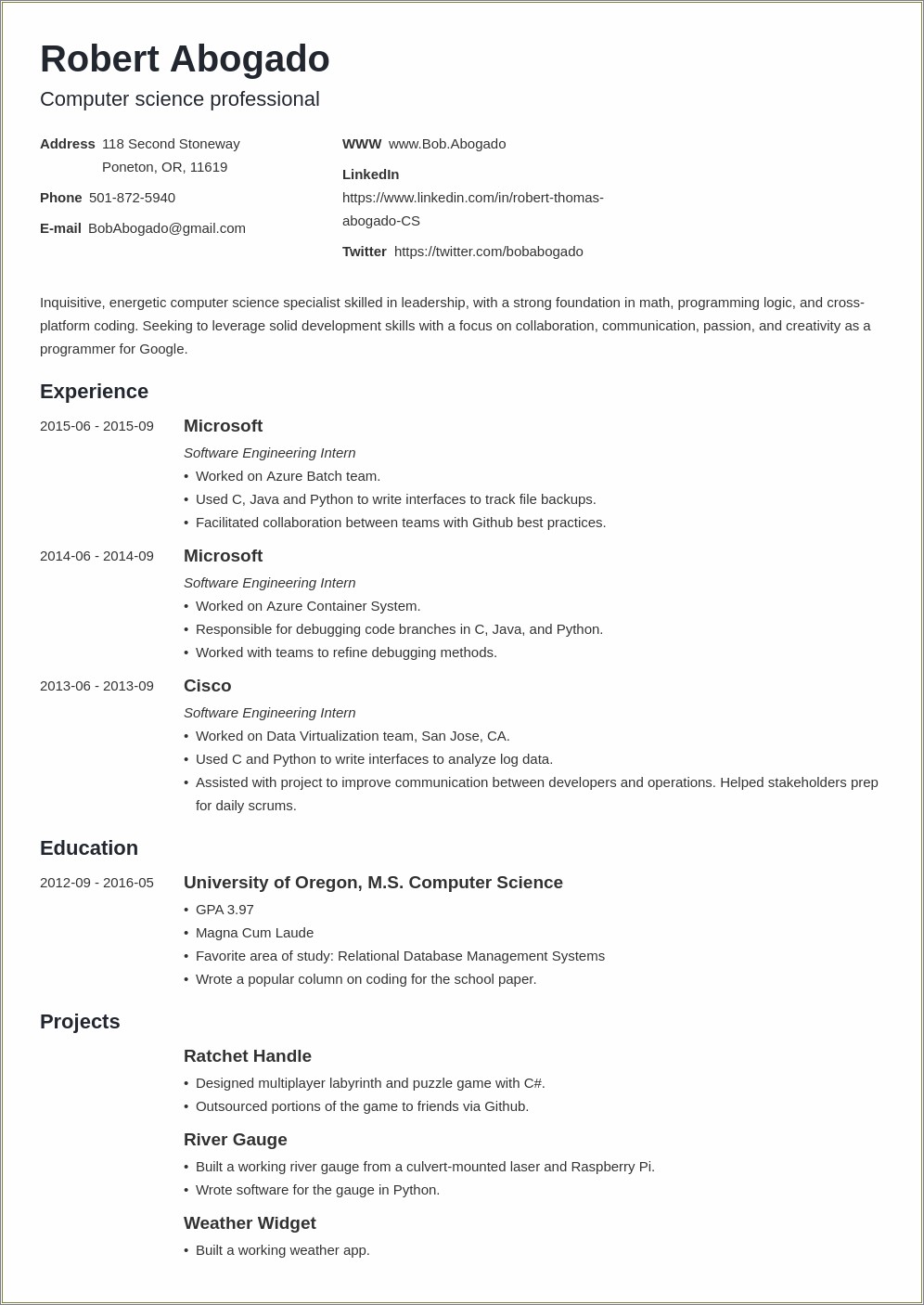 Entry Level Computer Science Resume Objective Resume Example Gallery entry-level-computer-science-resume-objective-resume-example-gallery