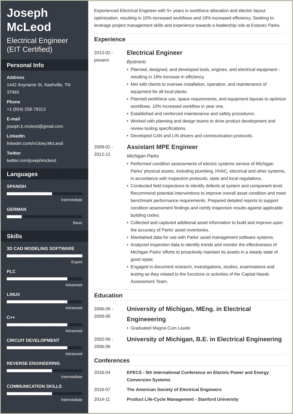 Electrical Engineer Resume For Graduate