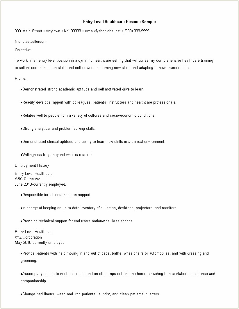 Entry Level Healthcare Resume Examples Resume Example Gallery