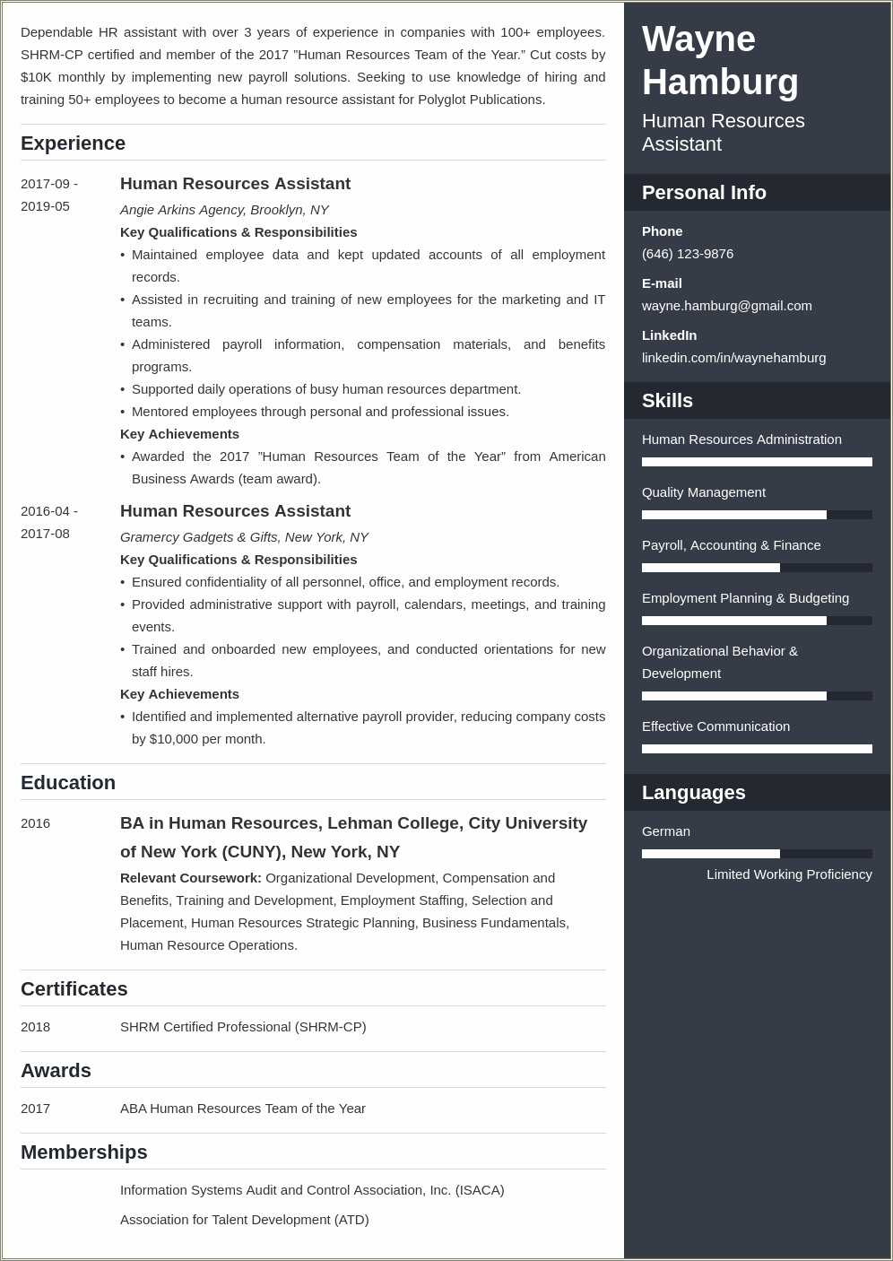 Entry Level Human Resources Assistant Resume Sample Resume Example 