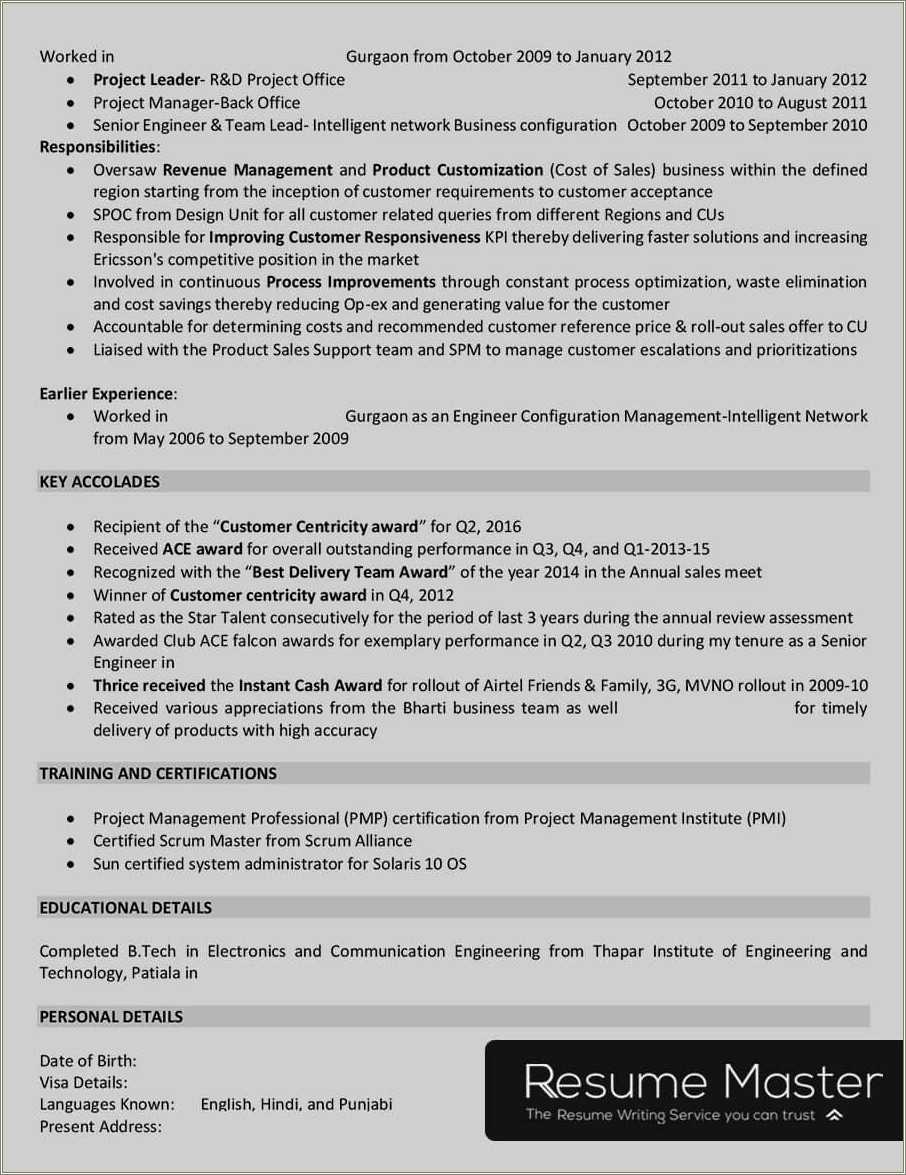 Project Management Resume Samples For Freshers Resume Example Gallery