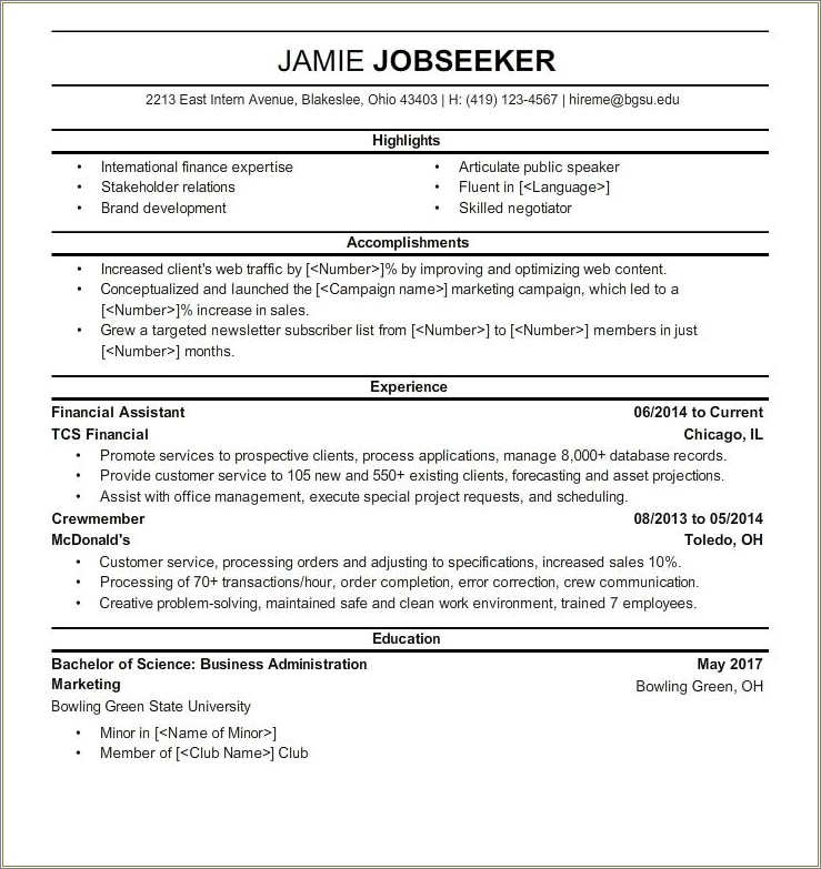 Example Of A Resume With A Minor Resume Example Gallery example-of-a-resume-with-a-minor-resume-example-gallery