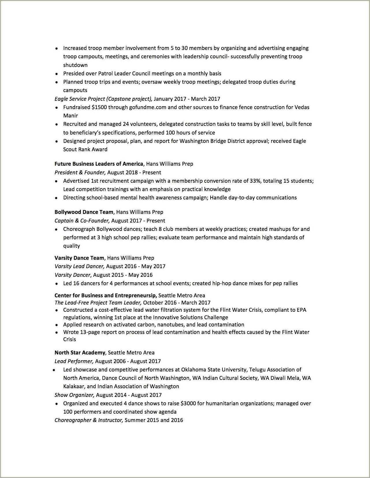 Sample Dance Resume For College Resume Example Gallery sample-dance-resume-for-college-resume-example-gallery