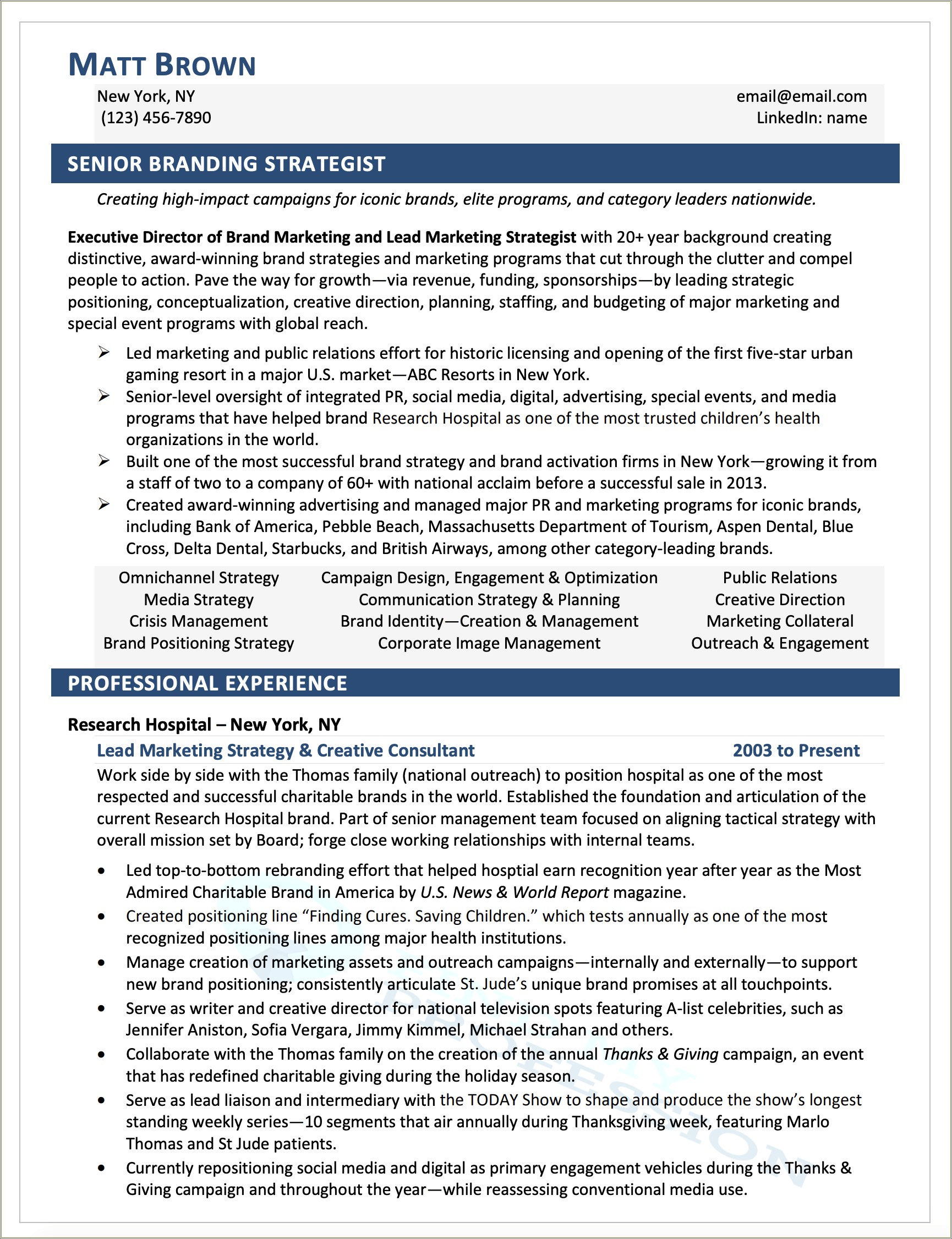 Marketing Resume Executive Summary Example