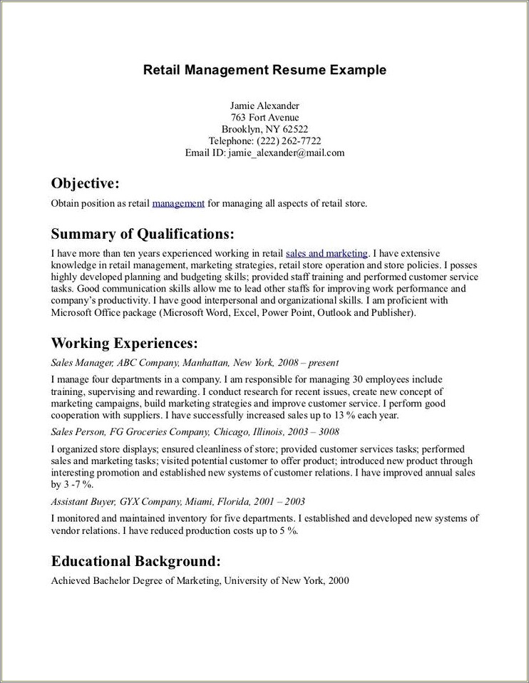 Example Of Resume Objective For Sales Position