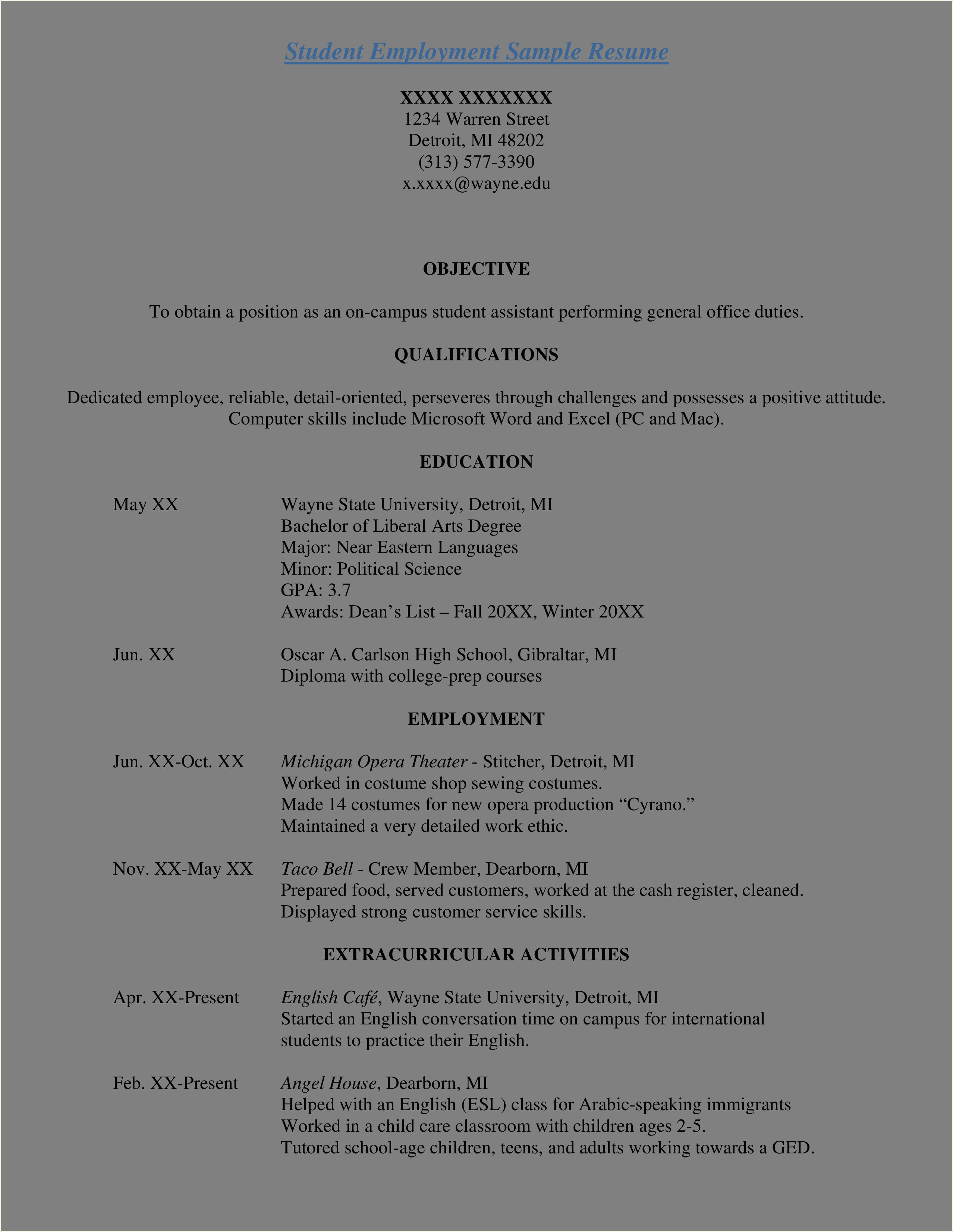 Working Student Resume Sample Philippines Resume Example Gallery