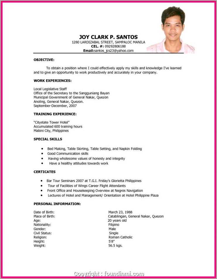 Example Resume Format Work Experience Resume Example Gallery