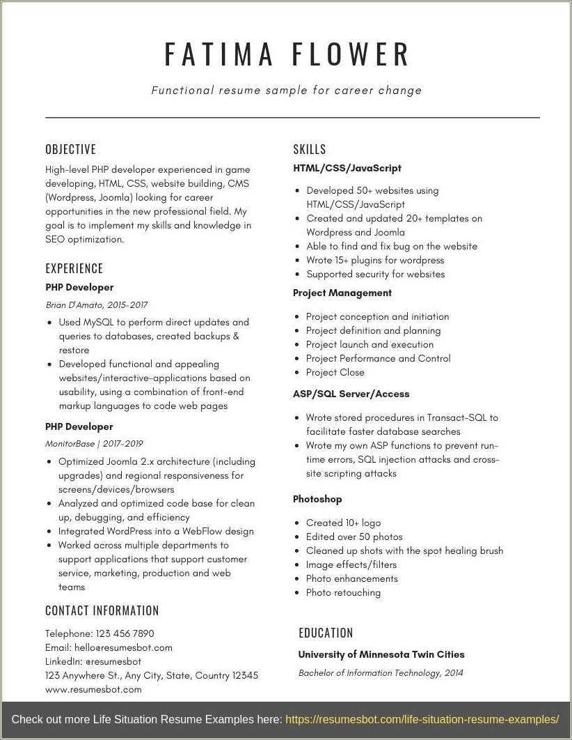 Example Resume Objective For Career Change Resume Example Gallery