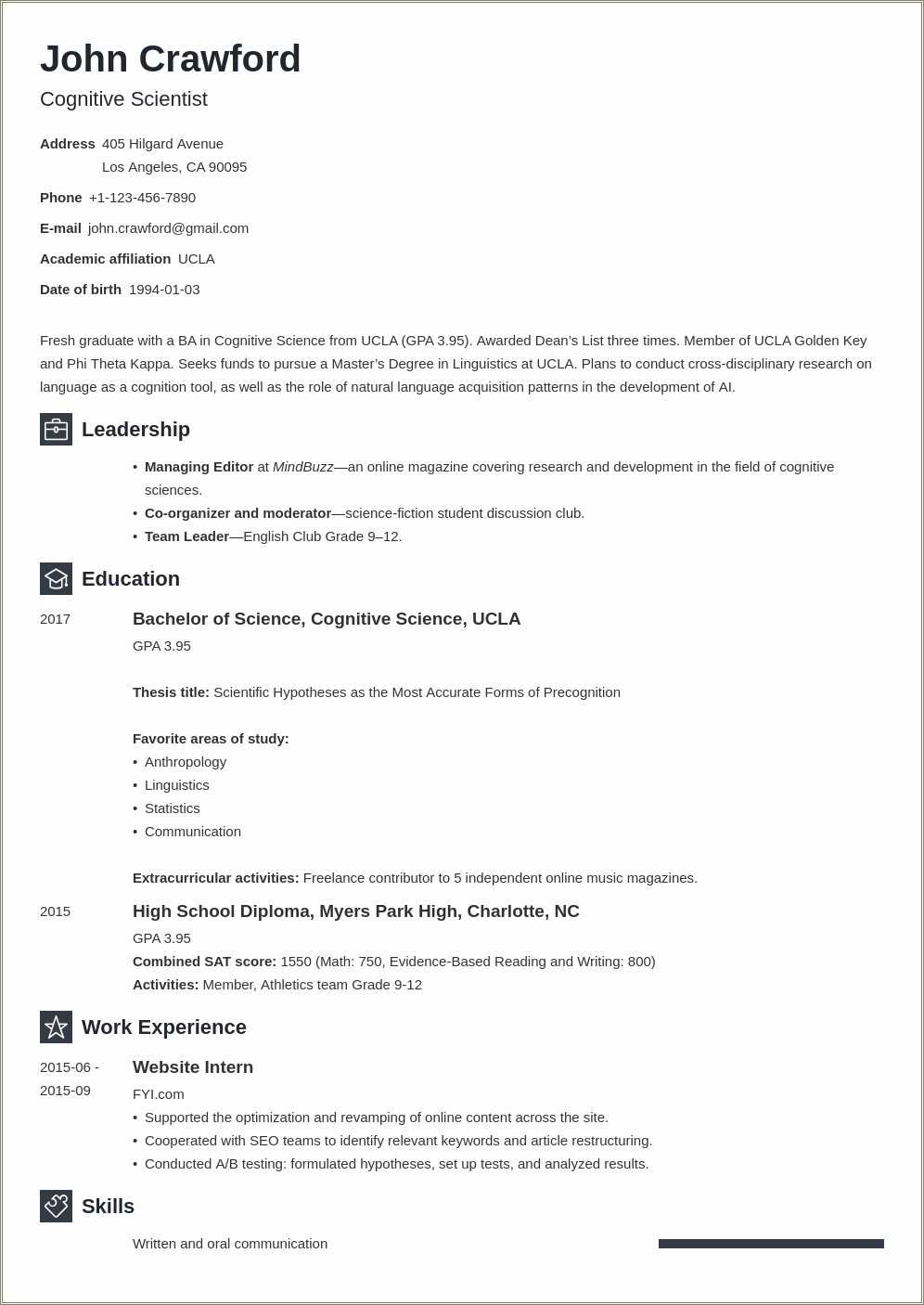 Academic Recognition Examples Academic Resume - Resume Example Gallery